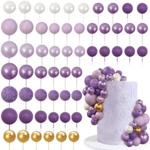 56 pcs ball cake picks colorful ball shaped cake topper pearl balls cupcake cake insert topper for birthday party wedding decoration supplies purple series seven colors