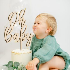 PALASASA Oh Baby Cake Topper - Large size Wooden Baby Shower Cake Topper,For Rustic Theme Gender Reveal Party/Baby Booth Props Party Photo Decorations (5.9in*10in)