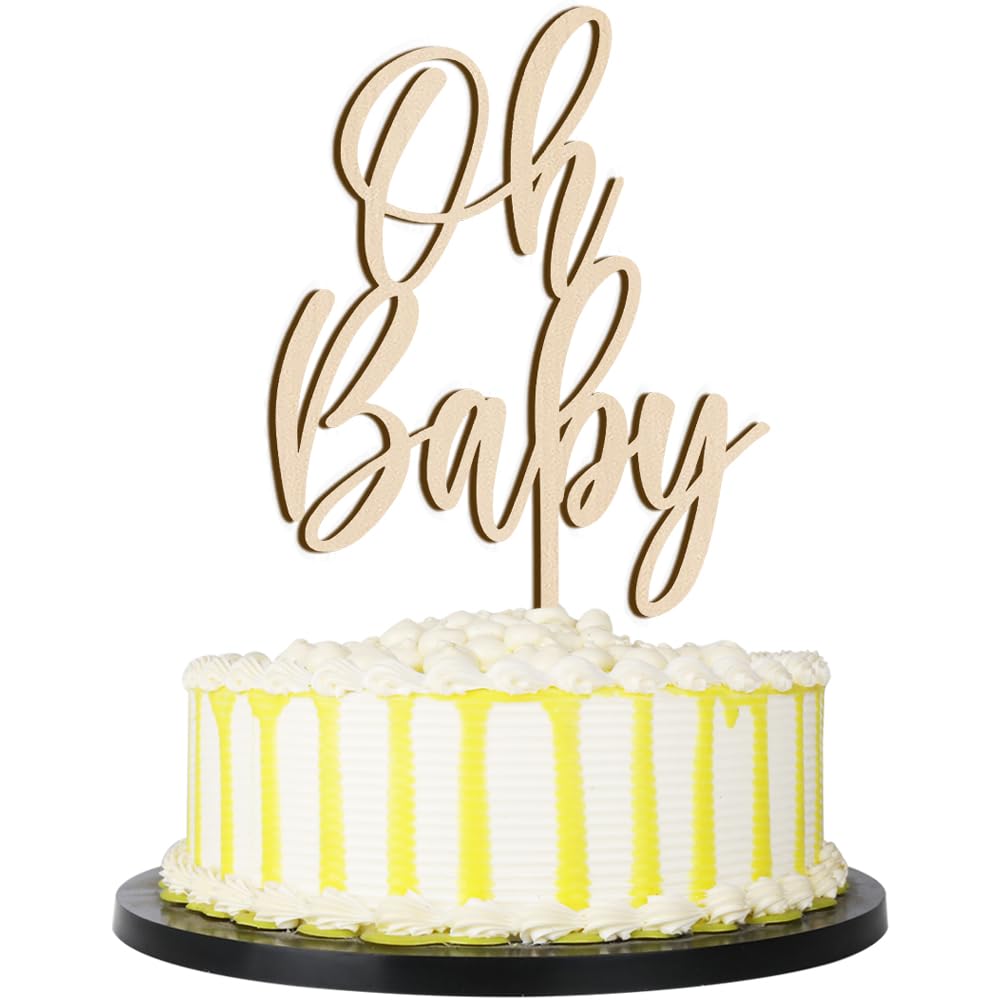 PALASASA Oh Baby Cake Topper - Large size Wooden Baby Shower Cake Topper,For Rustic Theme Gender Reveal Party/Baby Booth Props Party Photo Decorations (5.9in*10in)