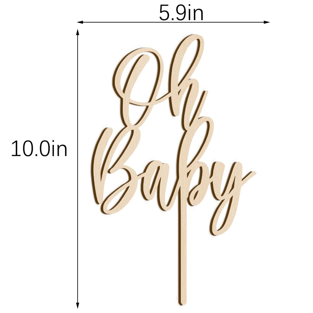 PALASASA Oh Baby Cake Topper - Large size Wooden Baby Shower Cake Topper,For Rustic Theme Gender Reveal Party/Baby Booth Props Party Photo Decorations (5.9in*10in)