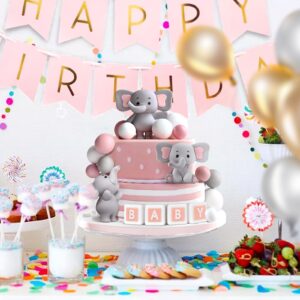 28 Pcs Elephant Cake Toppers Balls Cake Decorations DIY Cake Topper for Boy Girl Baby Shower Birthday Party Decorations (Pink)