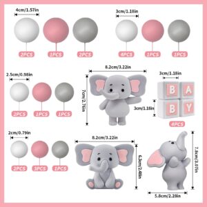 28 Pcs Elephant Cake Toppers Balls Cake Decorations DIY Cake Topper for Boy Girl Baby Shower Birthday Party Decorations (Pink)