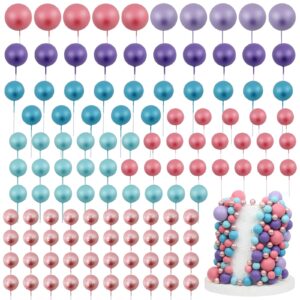 acmee 115 pcs ball cake toppers - mini balloon cake decorations foam ball cupcake picks diy cake insert toppers for birthday party wedding baby shower - pink purple blue