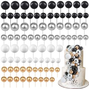 tondiamo 108 pcs balls cake topper balloons cupcake topper diy cake insert topper foam cake balls baking decoration for wedding anniversary birthday (black, silver, white, gold,multi sizes)