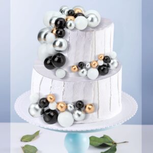 Tondiamo 108 Pcs Balls Cake Topper Balloons Cupcake Topper DIY Cake Insert Topper Foam Cake Balls Baking Decoration for Wedding Anniversary Birthday (Black, Silver, White, Gold,Multi Sizes)