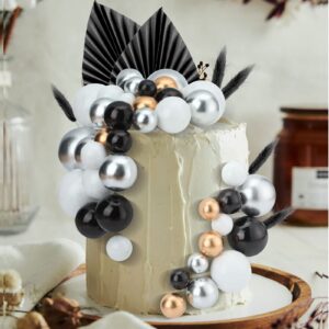 Tondiamo 108 Pcs Balls Cake Topper Balloons Cupcake Topper DIY Cake Insert Topper Foam Cake Balls Baking Decoration for Wedding Anniversary Birthday (Black, Silver, White, Gold,Multi Sizes)