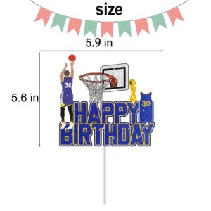 Basketball Cake Topper for Boy Man Birthday Basketball Party Supplies Sports Cake Topper Glitter Blue Gold Basketball Cake Decorations