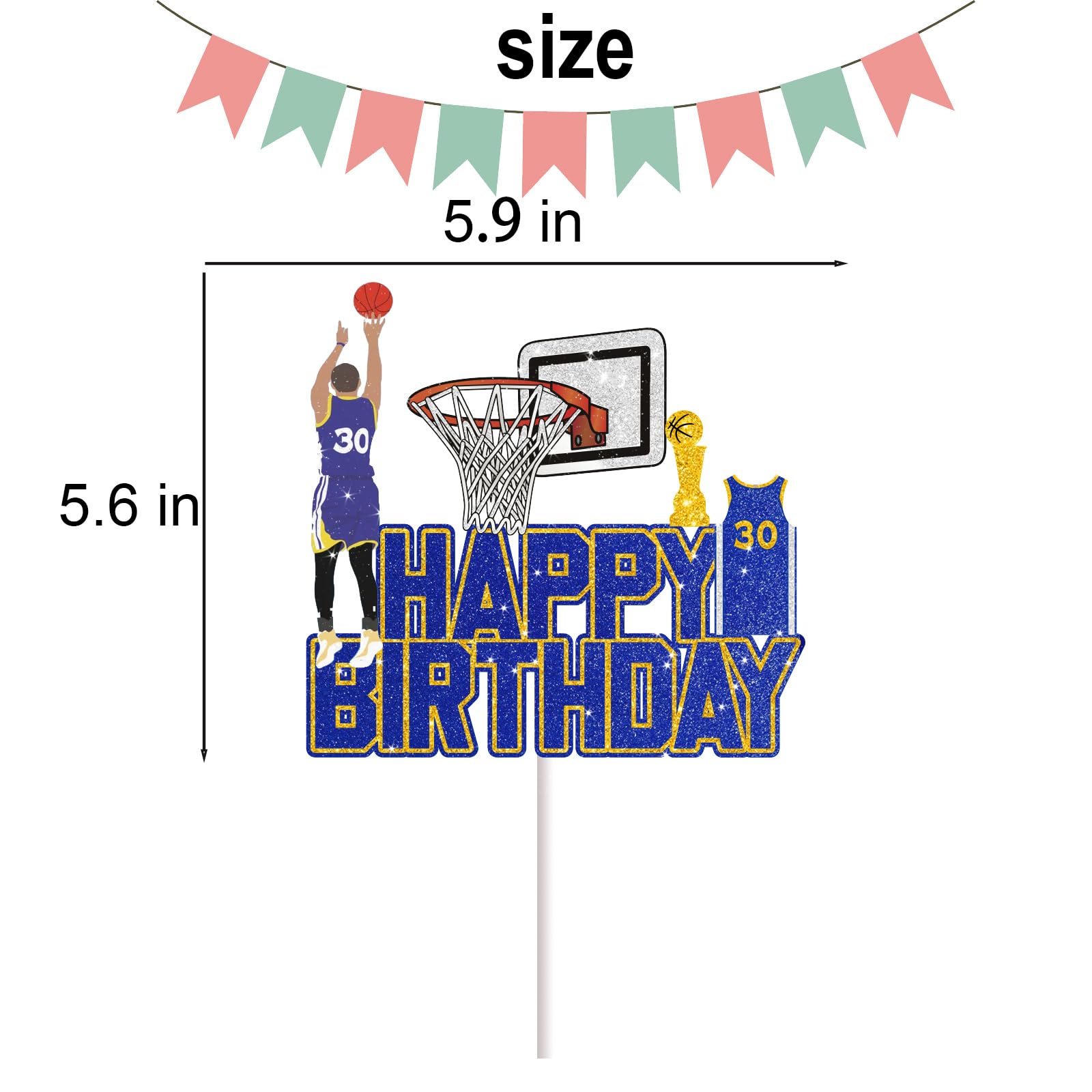 Basketball Cake Topper for Boy Man Birthday Basketball Party Supplies Sports Cake Topper Glitter Blue Gold Basketball Cake Decorations