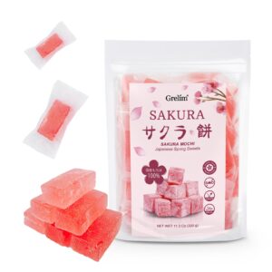 grelim japanese sakura mochi candy 11.3oz, traditional cherry blossom rice cakes individually wrapped no artificial colors and preservatives 320g