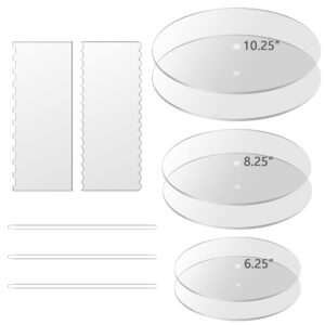 boyun acrylic cake disk set, 3-piece (6.25'' + 8.25'' + 10.25''), includes comb scrapers, dowel rods, bpa-free