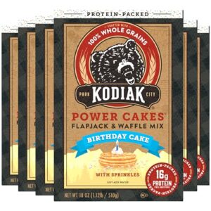 kodiak cakes power cakes - protein pancake mix & waffle mix - 100% whole grain- birthday cake flavor (pack of 6)