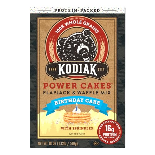 Kodiak Cakes Power Cakes - Protein Pancake Mix & Waffle Mix - 100% Whole Grain- Birthday Cake Flavor (Pack of 6)