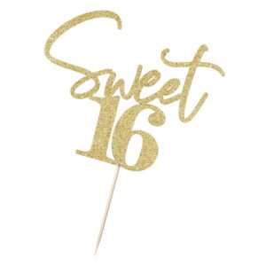 Bejotaa Gold Sweet 16 Cake Topper - 1 Premium Glitter Birthday Cake Topper