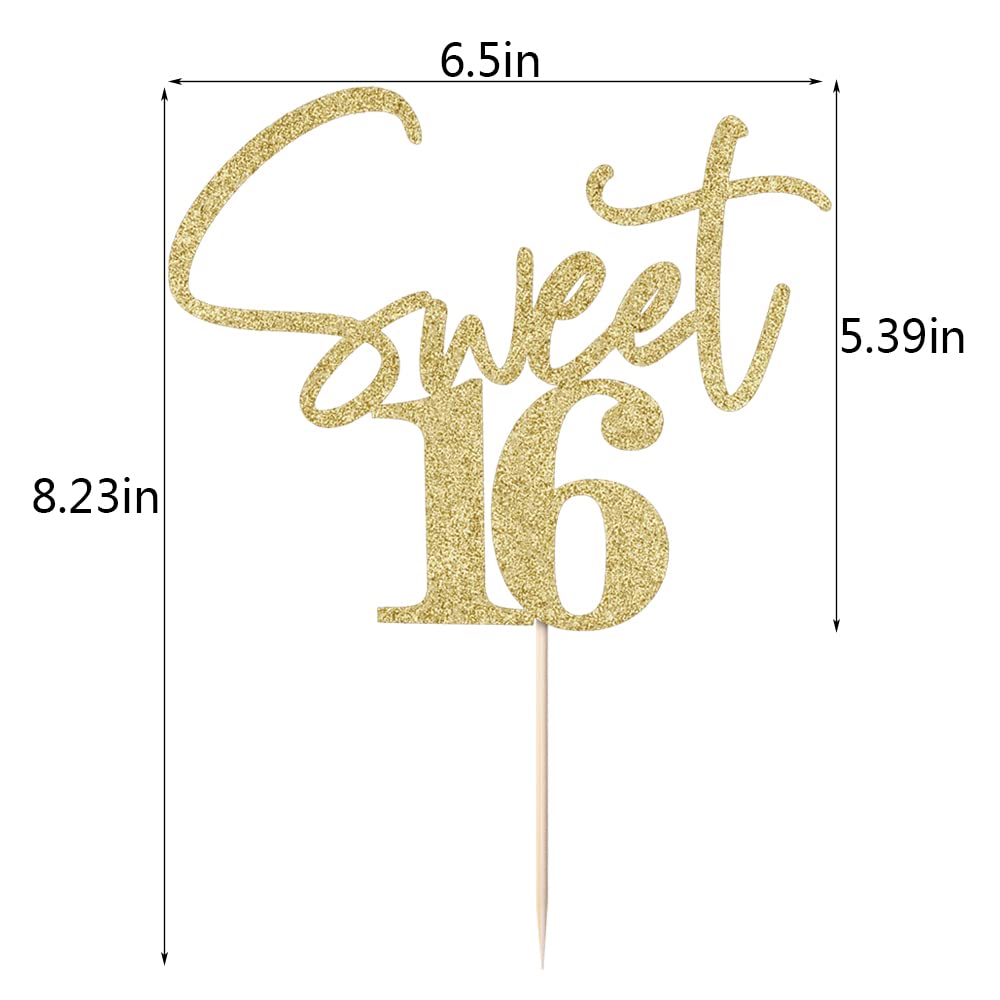 Bejotaa Gold Sweet 16 Cake Topper - 1 Premium Glitter Birthday Cake Topper