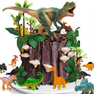 glahorse 26 pcs dinosaur cake toppers with dinosaur eggs leaves trees cake decorations for birthday party,dinosaur themed party, wild animals party,kids party cake decorations (dinosaur-e)