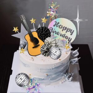 15 PCS Guitar Cake Toppers Disco Ball Cake Toppers Music Theme Birthday Cake Toppers Guitar Model Cake Decorations For Musician Birthday Party Rock Theme Party Guitar Theme party Supplies