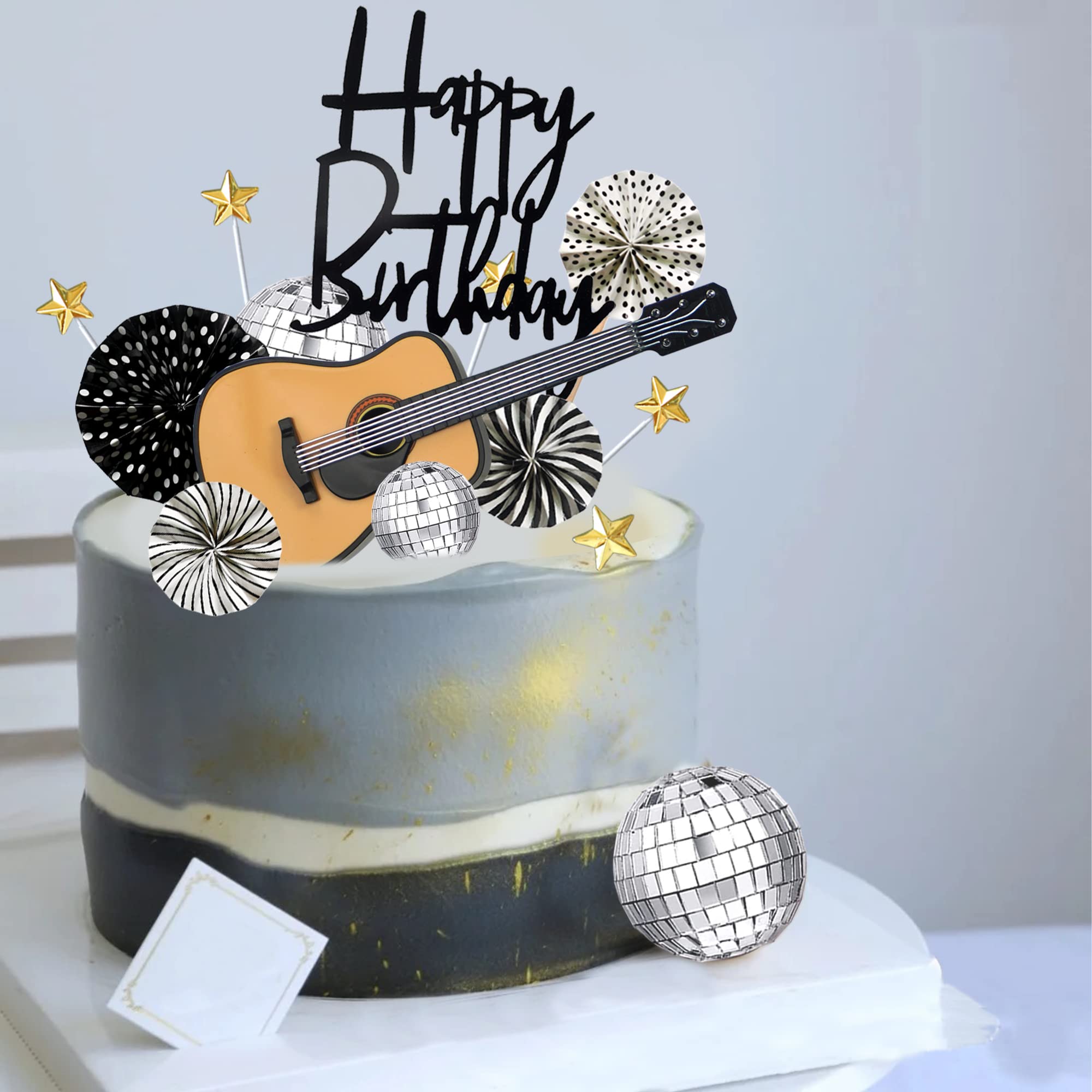 15 PCS Guitar Cake Toppers Disco Ball Cake Toppers Music Theme Birthday Cake Toppers Guitar Model Cake Decorations For Musician Birthday Party Rock Theme Party Guitar Theme party Supplies