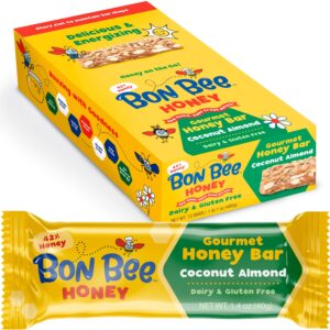 bon bee honey bunchies all natural honey bar - natural breakfast & nutrition bars for healthy energy & fuel - variety of delicious highlights & perfectly balanced, 12-1.4oz bars