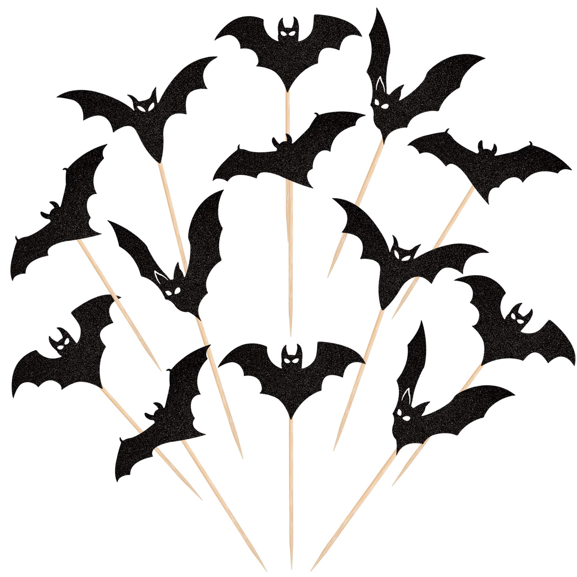 24 PCS Halloween Bat Cupcake Toppers Black Glitter Bat Halloween Cupcake Picks for Halloween Theme Baby Shower Kids Birthday Party Cake Decorations Supplies