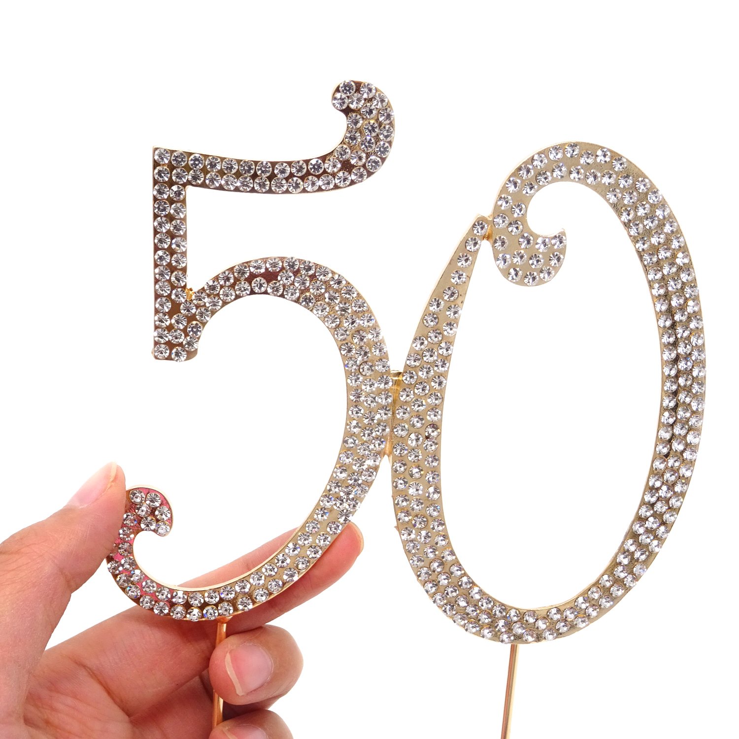 Honbay 50 Birthday Cake Topper Sparkly Bling Alloy Crystal Rhinestones Cake Topper Cake Decoration for 50th Birthday or Anniversary Party (Gold)