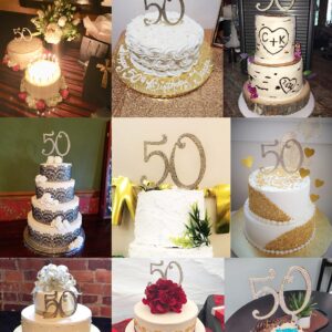 Honbay 50 Birthday Cake Topper Sparkly Bling Alloy Crystal Rhinestones Cake Topper Cake Decoration for 50th Birthday or Anniversary Party (Gold)