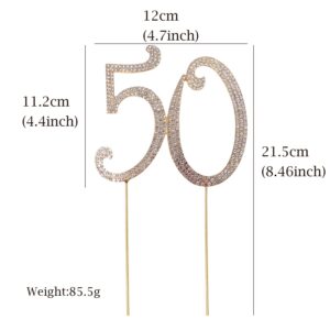 Honbay 50 Birthday Cake Topper Sparkly Bling Alloy Crystal Rhinestones Cake Topper Cake Decoration for 50th Birthday or Anniversary Party (Gold)