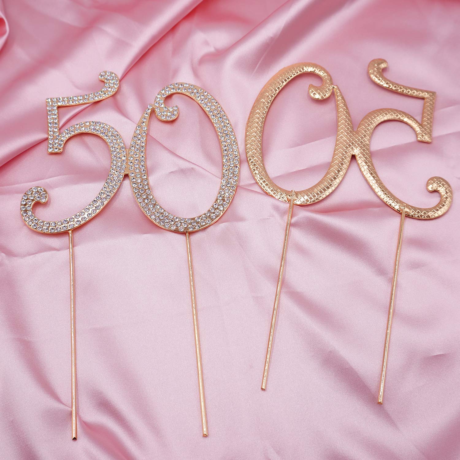 Honbay 50 Birthday Cake Topper Sparkly Bling Alloy Crystal Rhinestones Cake Topper Cake Decoration for 50th Birthday or Anniversary Party (Gold)