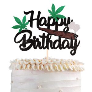 1 pack happy birthday cake topper glitter 420 birthday theme cake pick pot weed leaves cake decorations for men women 420 happy birthday party supplies