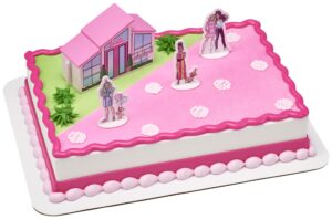 decoset barbie dreamhouse adventures cake topper, 4 piece cake decoration with barbie, barbie dreamhouse, and friends, for birthday cake, ready to use