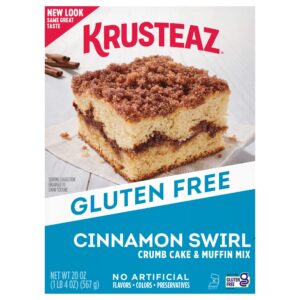 krusteaz gluten free cinnamon swirl crumb cake & muffin mix, 20 oz boxes (pack of 8)