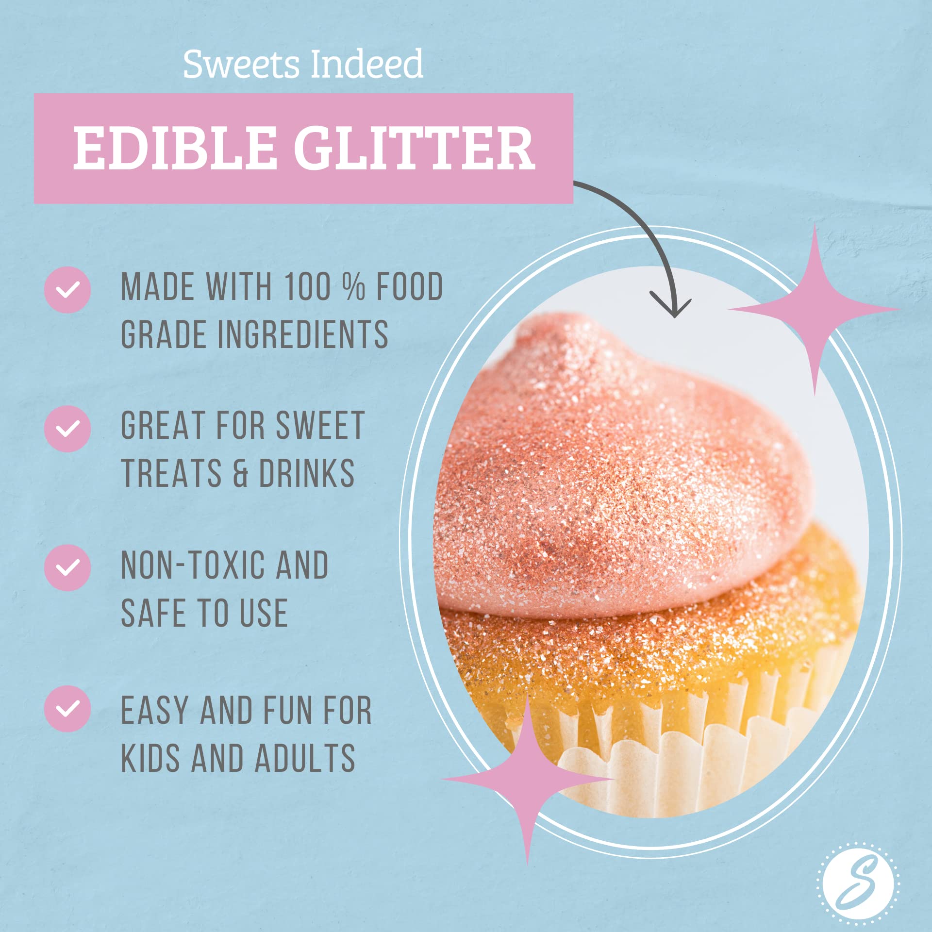 Sweets Indeed Edible Glitter, Perfect for Drinks, Cocktails, Beverages & Cake Decorating, Dessert Cake Topper, 4 grams (Rose Gold, 4g)