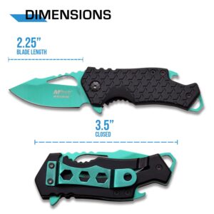 MTech USA – Spring Assisted Folding Knife – Green Fine Edge Stainless Steel Blade with Black Nylon Fiber Handle, Bottle Opener, Pocket Clip, Tactical, EDC, Self Defense- MT-A882GN