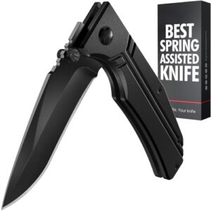 grand way tactical knife for men - 3.5" blade black pocket knife with pocket clip aluminum handle - cool sharp folding knives for military work survival outdoor - birthday gifts for dad 140106 b