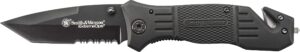 smith & wesson swfr2s 8in high carbon s.s. folding knife with 3.3in tanto point serrated blade and aluminum handle for outdoor, tactical, survival and edc