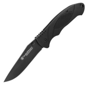 smith & wesson extreme ops swa25 7.8in high carbon s.s. folding knife with 3.3in clip point blade and aluminum handle for outdoor, tactical, survival and edc