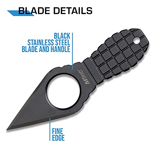 MTech USA – Fixed Neck Knife - Black Blade and Handle, Full Tang, Includes Nylon Fiber Sheath w/ Pocket Clip and Ball Chain - Hunting, Camping, Survival, Tactical, EDC – MT-588BK