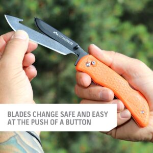 OUTDOOR EDGE RazorBlaze, RB-20, 3.5" Replaceable Blade Folding Hunting Knife, Non-Slip Rubberized TPR Handle, Mossy Oak Nylon Sheath (Blaze Orange)