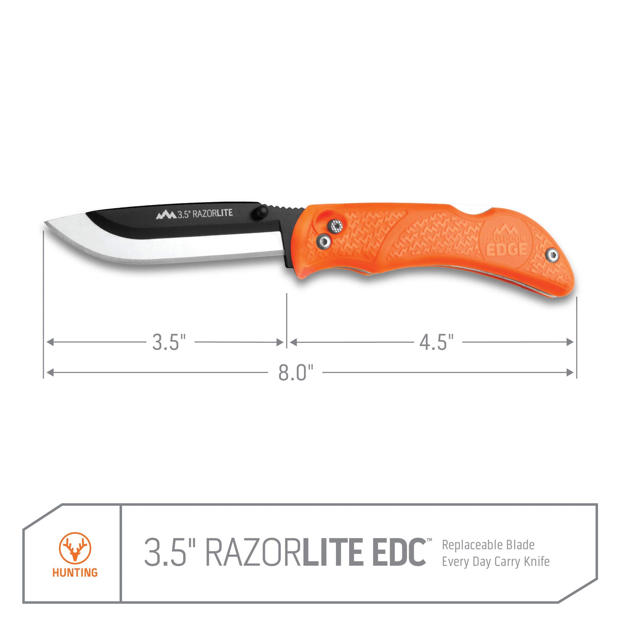 OUTDOOR EDGE RazorBlaze, RB-20, 3.5" Replaceable Blade Folding Hunting Knife, Non-Slip Rubberized TPR Handle, Mossy Oak Nylon Sheath (Blaze Orange)