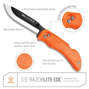 OUTDOOR EDGE RazorBlaze, RB-20, 3.5" Replaceable Blade Folding Hunting Knife, Non-Slip Rubberized TPR Handle, Mossy Oak Nylon Sheath (Blaze Orange)