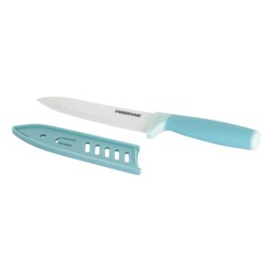 Farberware Ceramic Chef Knife with Custom-Fit Blade Cover, Razor-Sharp Kitchen Knife with Ergonomic, Soft-Grip Handle, Dishwasher-Safe, 6-inch, Aqua