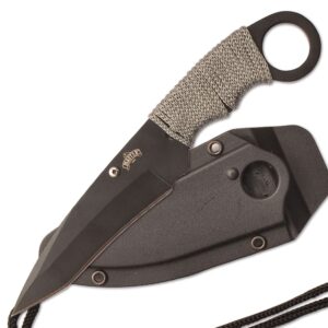 master usa mu-1119gc tactical neck knife, black blade, cord-wrapped steel handle, 6.75-inch overall, grey camo