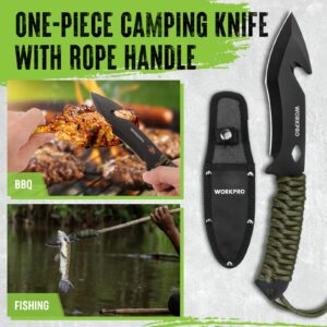 WORKPRO Camping Hatchet & Machete with Sheath, Camping Axe and Fixed Blade Hunting Knives with Paracord Handle, Headlamp, Flint, Camping Tool Set for Outdoor Hunting Survival