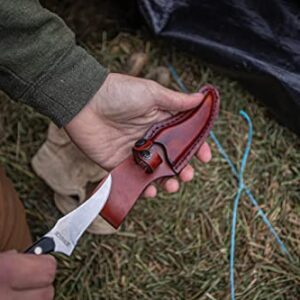 Old Timer 7.1in Full Tang Skinner Knife, 3.3in Clip Point Blade, Black Handle, Leather Sheath - For Hunting, Camping, Outdoors