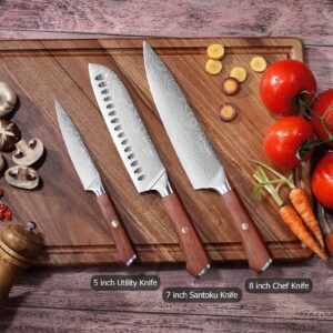 YOTSUBA Kitchen Knife Set, Chef Knife Set, Sharp High Carbon Stainless Steel Forged Blade Kitchen Knives Set with Ergonomic Rosewood Handle, Natural Wood