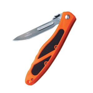 havalon piranta-edge - outdoor knife + 12 replacement blades, sharp skinning knives for hunting, fishing, deer & survival, orange