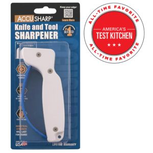 AccuSharp Knife Sharpener, Ergonomic Comfortable Handle, Compact & Easy to Use, Restore and Hone Straight & Serrated Knives, White