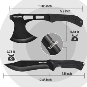 WORKPRO Hunting Knife and Hatchet Axe Combo Set - Full Tang Fixed Blade Tactical Knife and Camping Axe - Survival Knife and Camping Hatchet with Sheathes - Tactical Knife and Survival Axe for Men