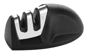 ezyumm knife sharpener, 2-stage preset coarse & fine slots knife sharpening, professional knife sharpeners for kitchen knives (black)