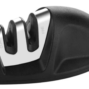 EZYUMM Knife Sharpener, 2-Stage Preset Coarse & Fine Slots Knife Sharpening, Professional Knife Sharpeners for Kitchen Knives (Black)