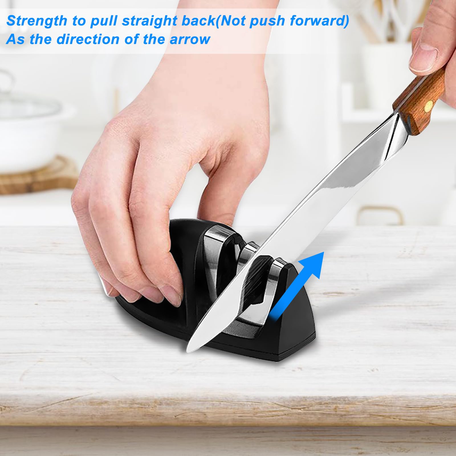 EZYUMM Knife Sharpener, 2-Stage Preset Coarse & Fine Slots Knife Sharpening, Professional Knife Sharpeners for Kitchen Knives (Black)